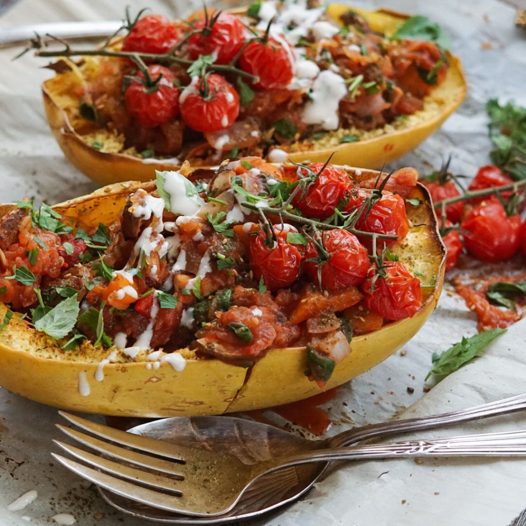 Spaghetti Squash with Tomato Sauce - thekitchensinkblog.com